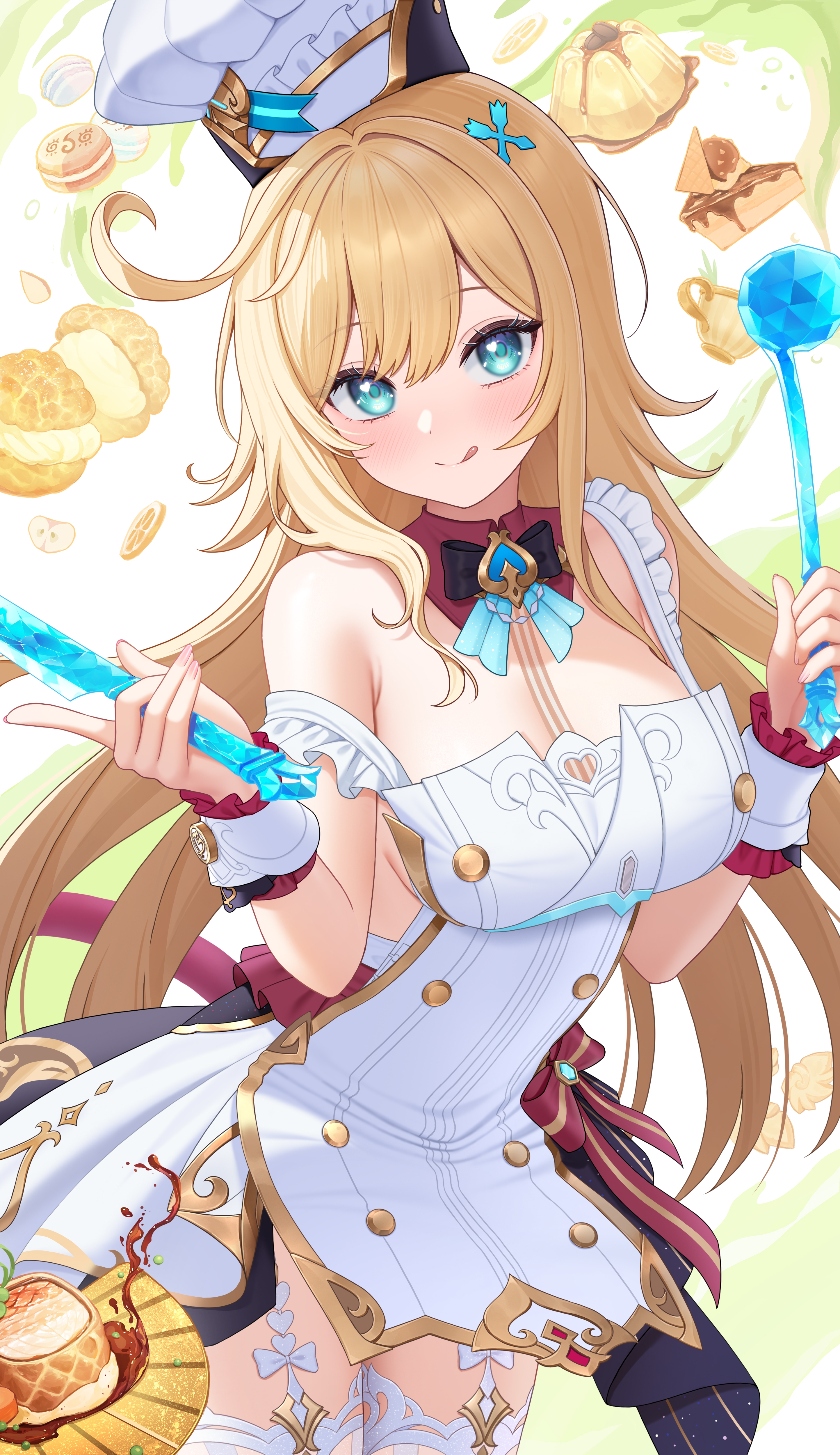 fukuro ko (greentea) genshin impact escoffier no bra skirt lift stockings thighhighs | #1243332 ...